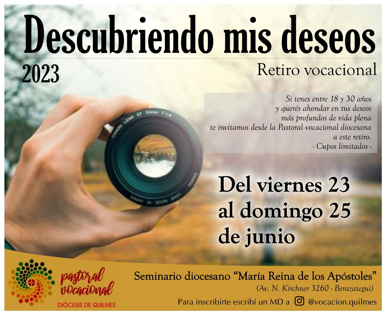 Invitación a retiro vocacional para jóvenes – Diócesis de Quilmes